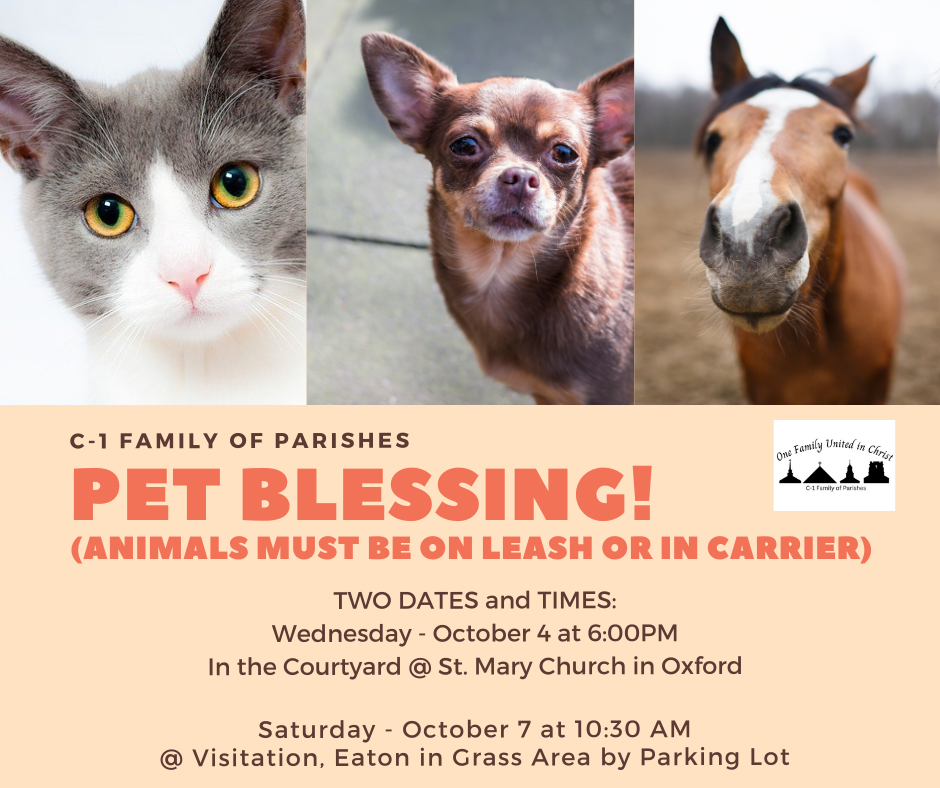 Pet Blessings - Welcome Home! C-1 Family of Parishes - Eaton, Oxford, Camden, and New Paris, OH